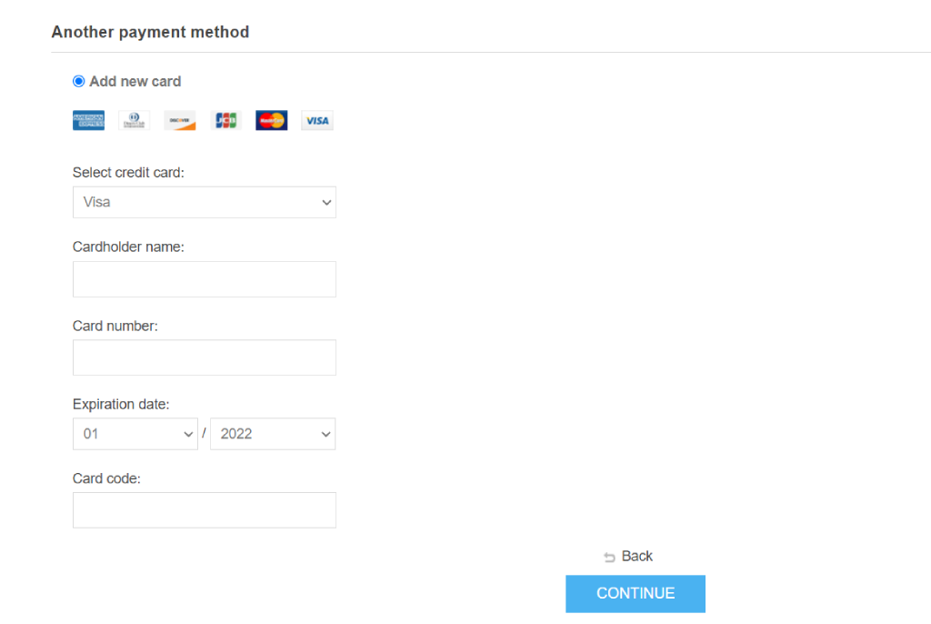 Feature List - Saved Payment Cards