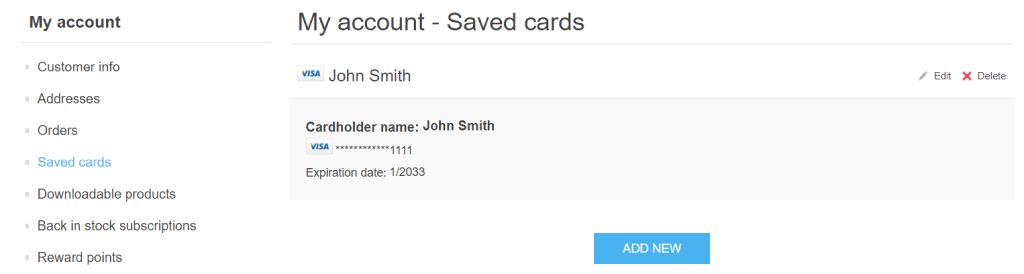 Feature List - Saved Payment Cards